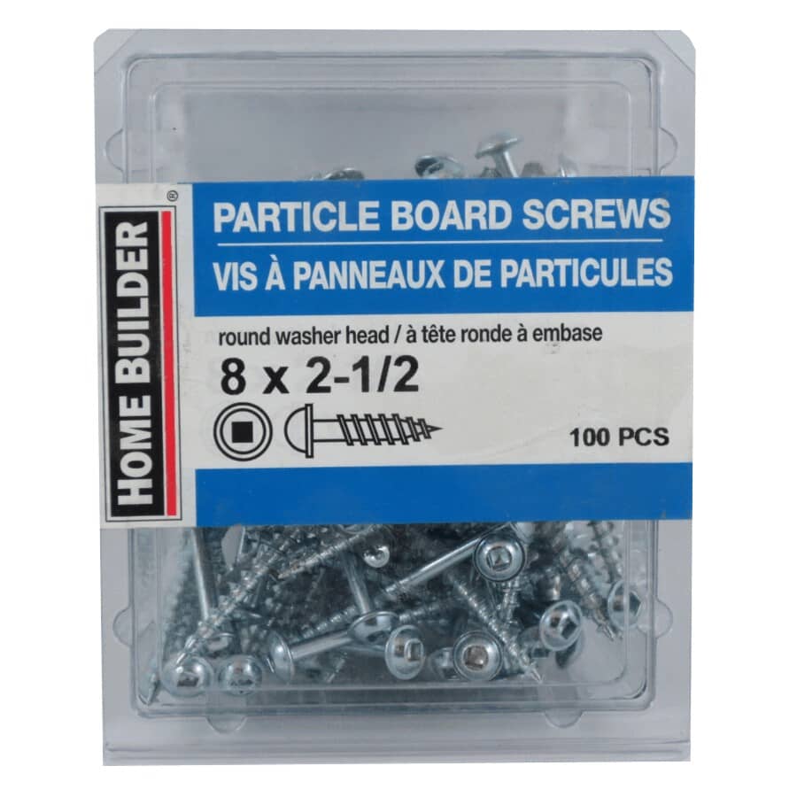 HOME BUILDER 100 Pack #8 x 2-1/2" Round Head Zinc Plated Particle Board ...