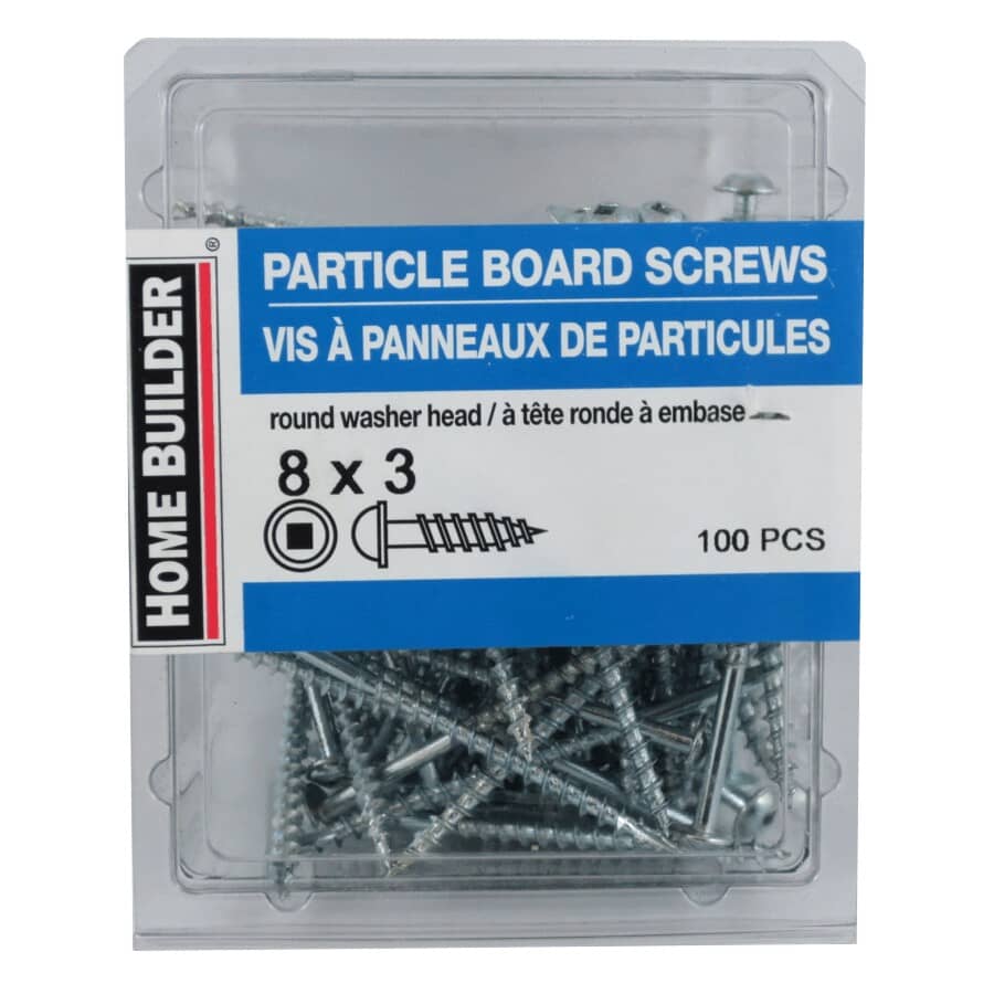 HOME BUILDER 100 Pack #8 x 3" Round Head Zinc Plated Particle Board ...