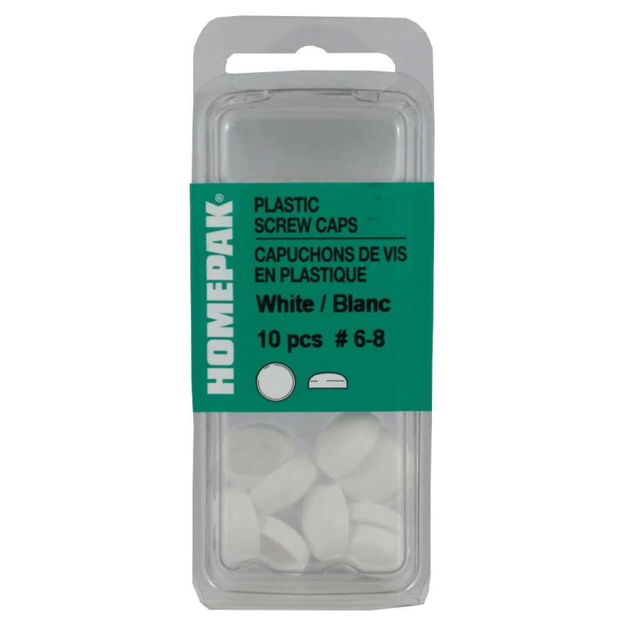 HOME PAK 10 Pack #6-8 White Plastic Screw Caps | Home Hardware