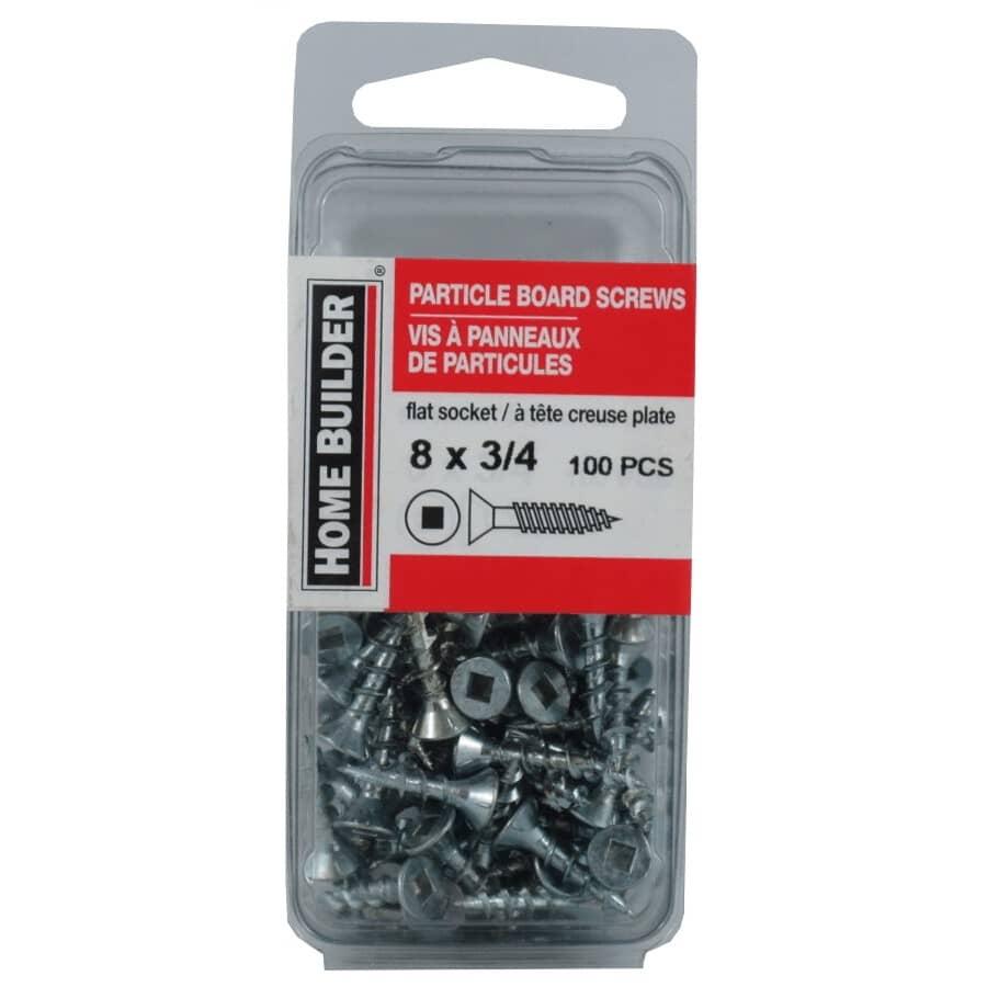 HOME BUILDER 100 Pack #8 x 3/4" Flat Head Zinc Plated Particle Board ...