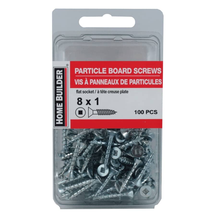 HOME BUILDER 100 Pack #8 x 1" Flat Head Zinc Plated Particle Board ...