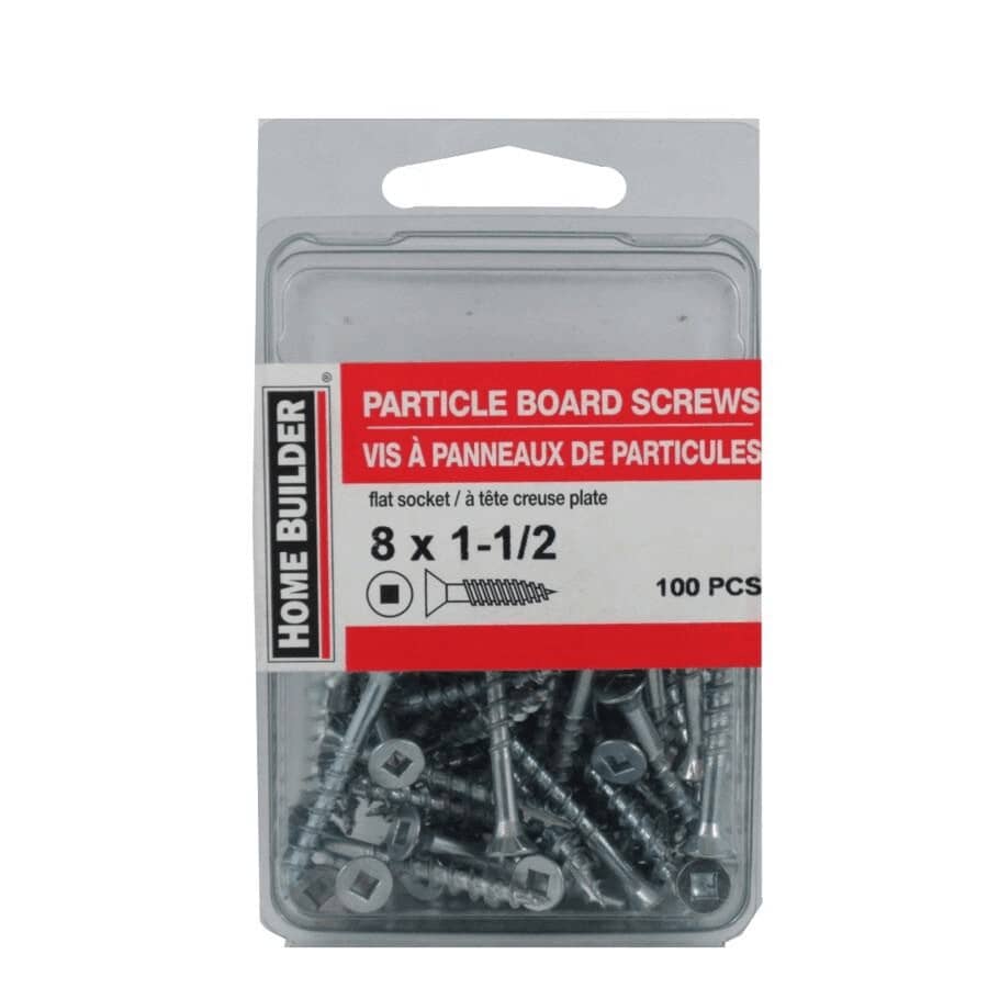 HOME BUILDER 100 Pack #8 x 1-1/2" Flat Head Zinc Plated Particle Board ...