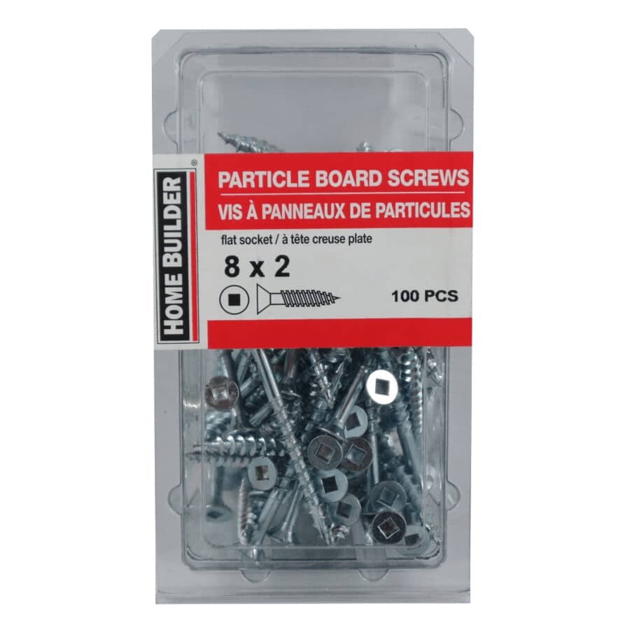 HOME BUILDER 100 Pack #8 x 2" Flat Head Zinc Plated Particle Board ...