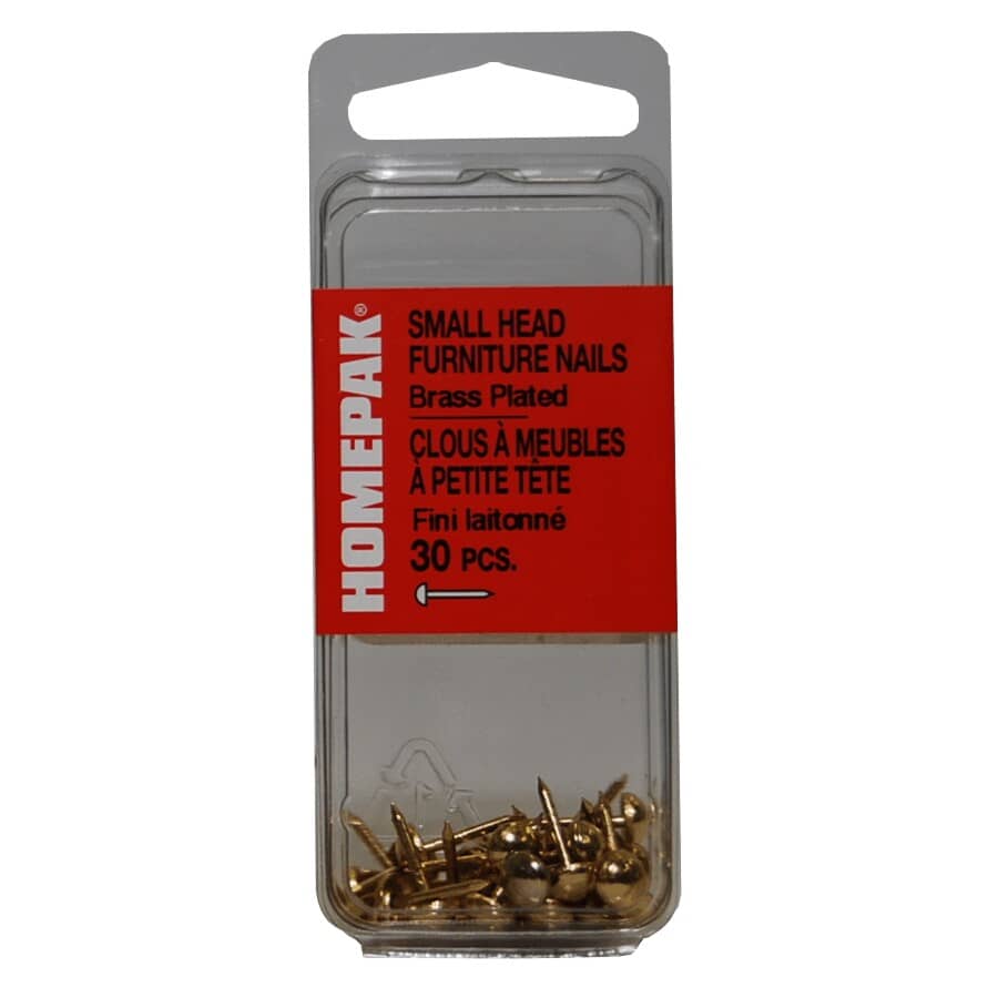 HOME PAK 30 Pack Brass Small Round Head Upholstery Nails | Home Hardware