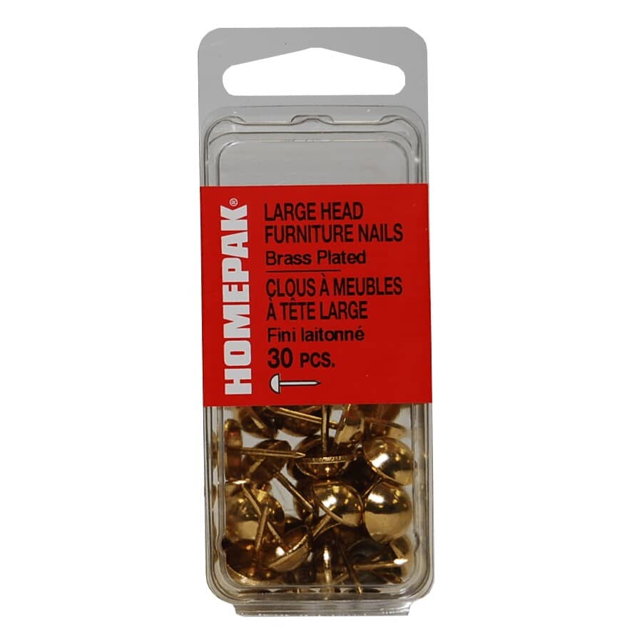 HOME PAK 30 Pack Brass Large Round Head Upholstery Nails | Home Hardware