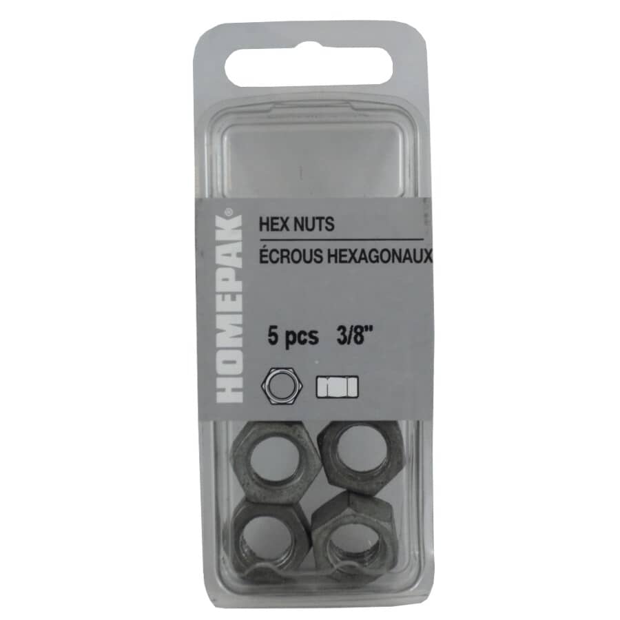 HOME PAK 5 Pack 3/8-16 #2 Galvanized Coarse Hex Nut | Home Hardware