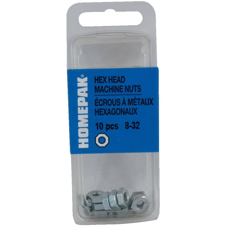 HOME PAK 10 Pack #8-32 Zinc Plated Machine Hex Nuts | Home Hardware