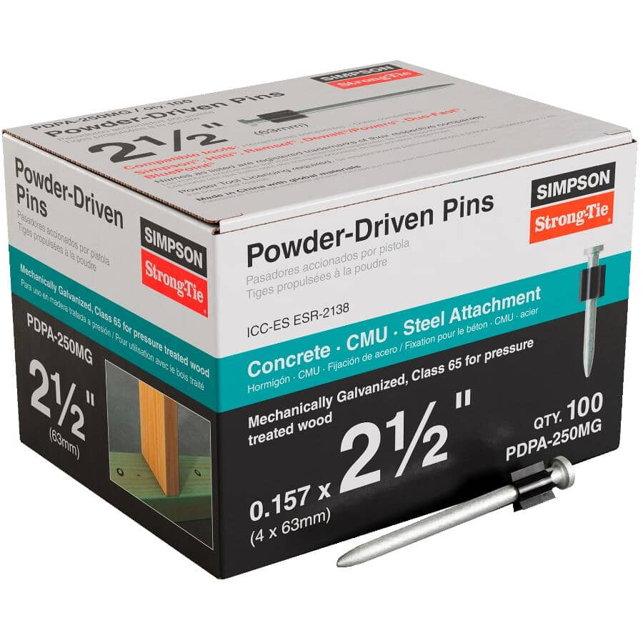 SIMPSON STRONG-TIE 100 Pack 2-1/2" Mechanically Galvanized Powder Drive ...