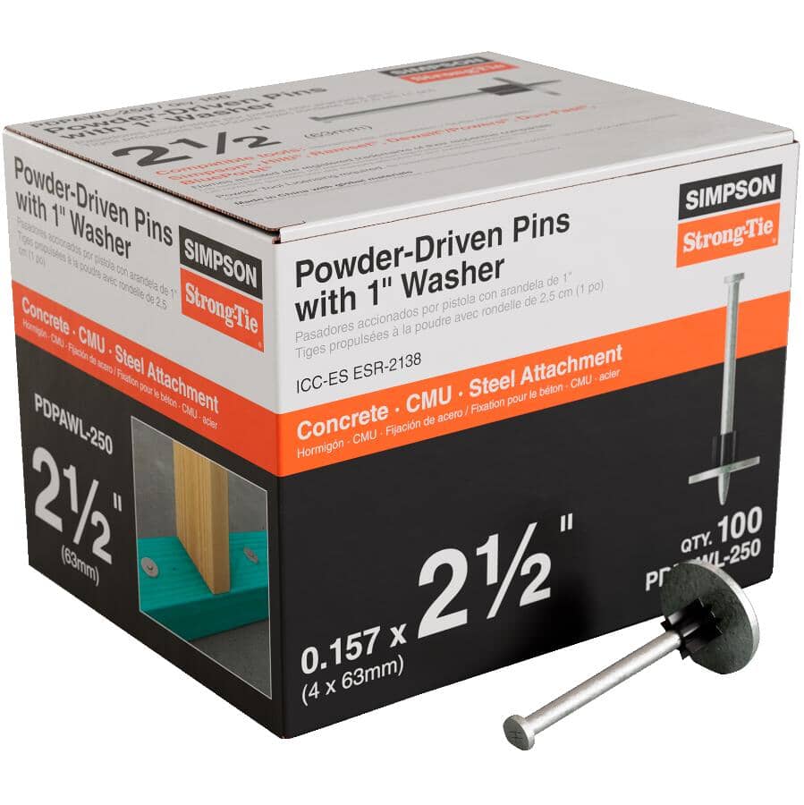SIMPSON STRONG-TIE 100 Pack 2-1/2" Powder Actuated Washered Drive Pins ...