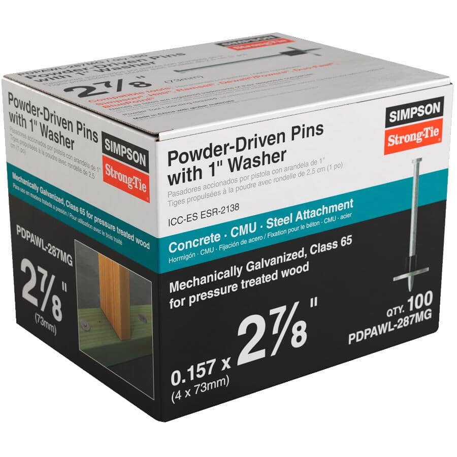 SIMPSON STRONG-TIE 100 Pack 2-7/8" Mechanically Galvanized Powder ...