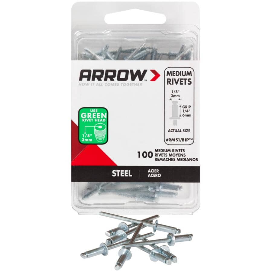 ARROW 100 Pack 1/8" Medium Steel Rivets | Home Hardware