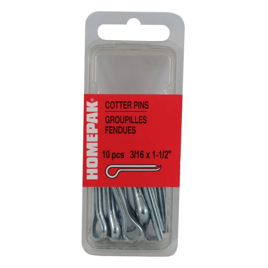HOME PAK 10 Pack 3/16" x 1-1/2" Zinc Plated Cotter Pins | Home Hardware