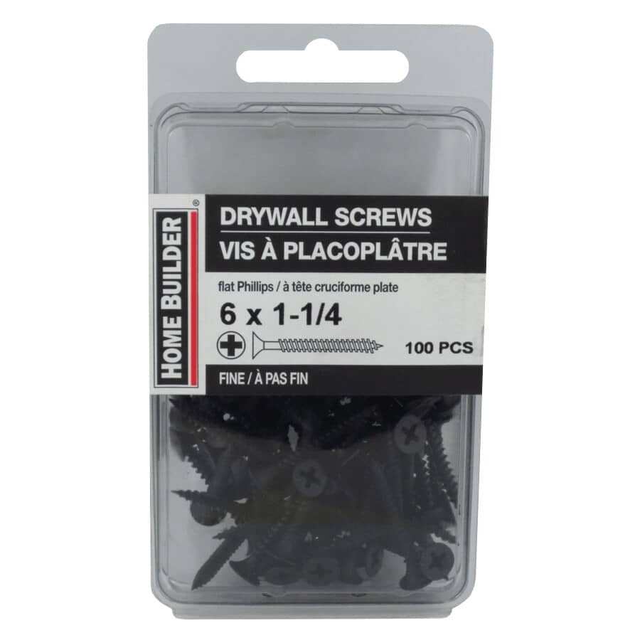 HOME BUILDER 100 Pack #6 x 1-1/4" Fine Thread Drywall Screws | Home ...