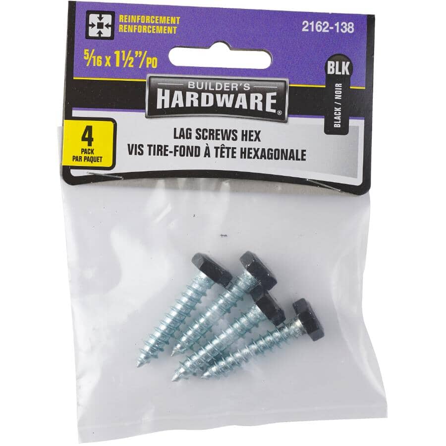 BUILDER'S HARDWARE 4 Pack 5/16" x 1-1/2" Black Hex Lag Screws | Home ...