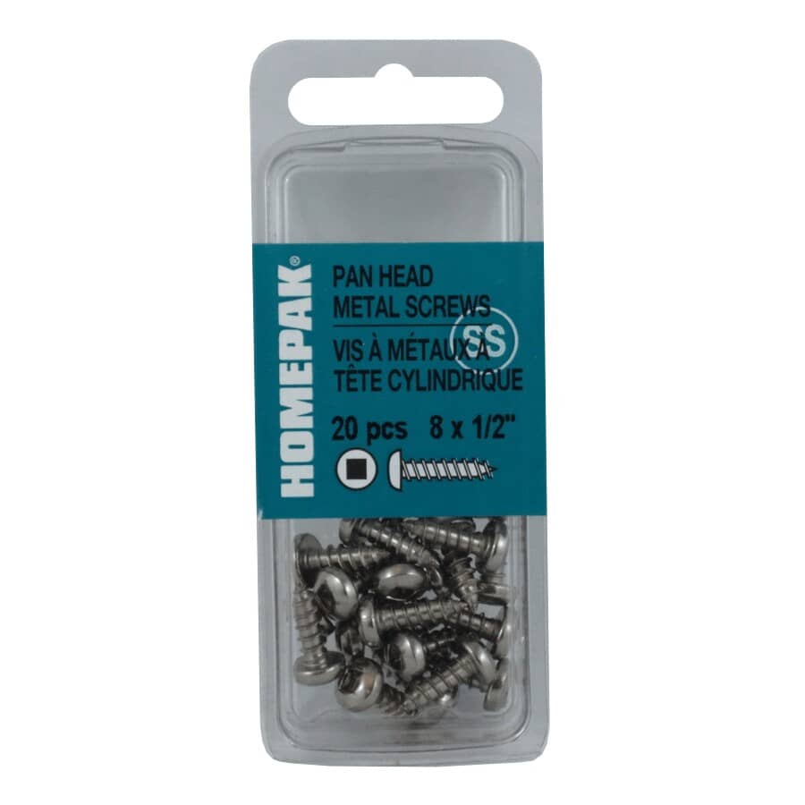 HOME PAK 20 Pack #8 x 1/2" Pan Head Socket Stainless Steel Tap Screws ...