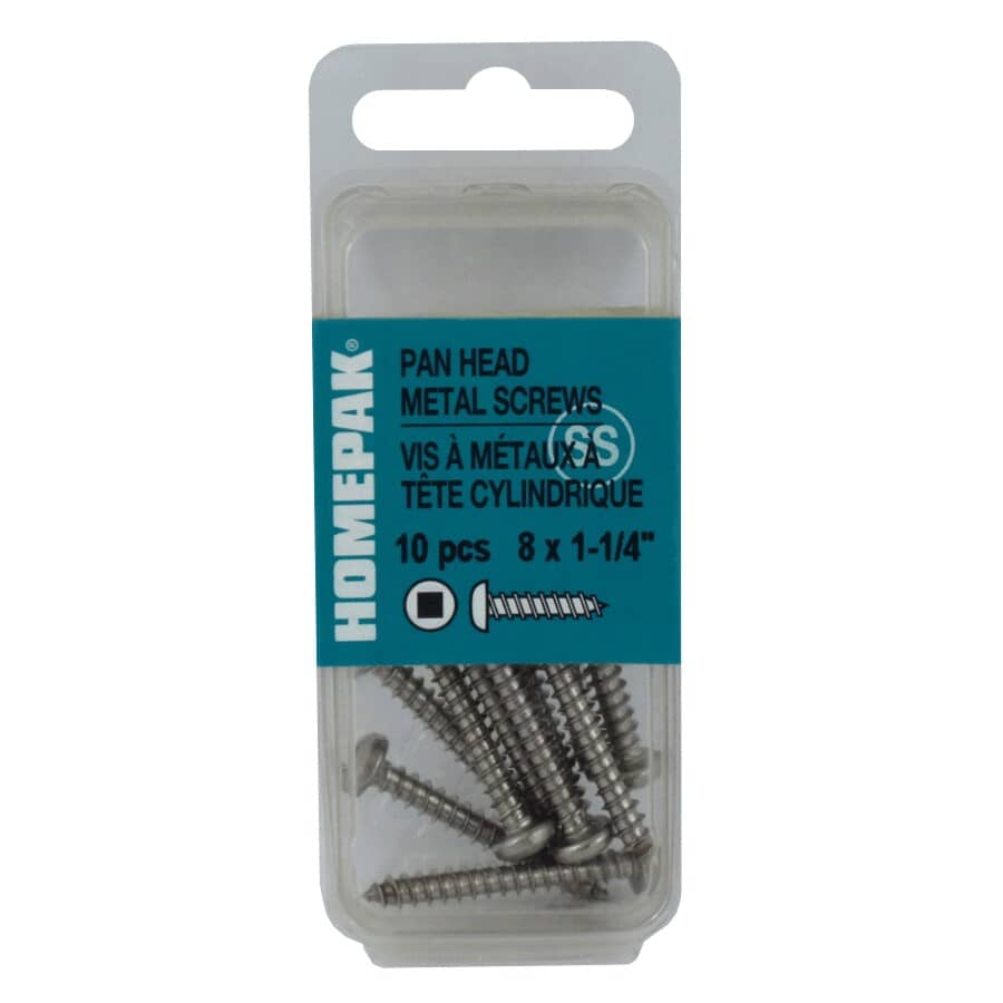 HOME PAK 10 Pack #8 x 1-1/4" Pan Head Socket Stainless Steel Tap Screws ...