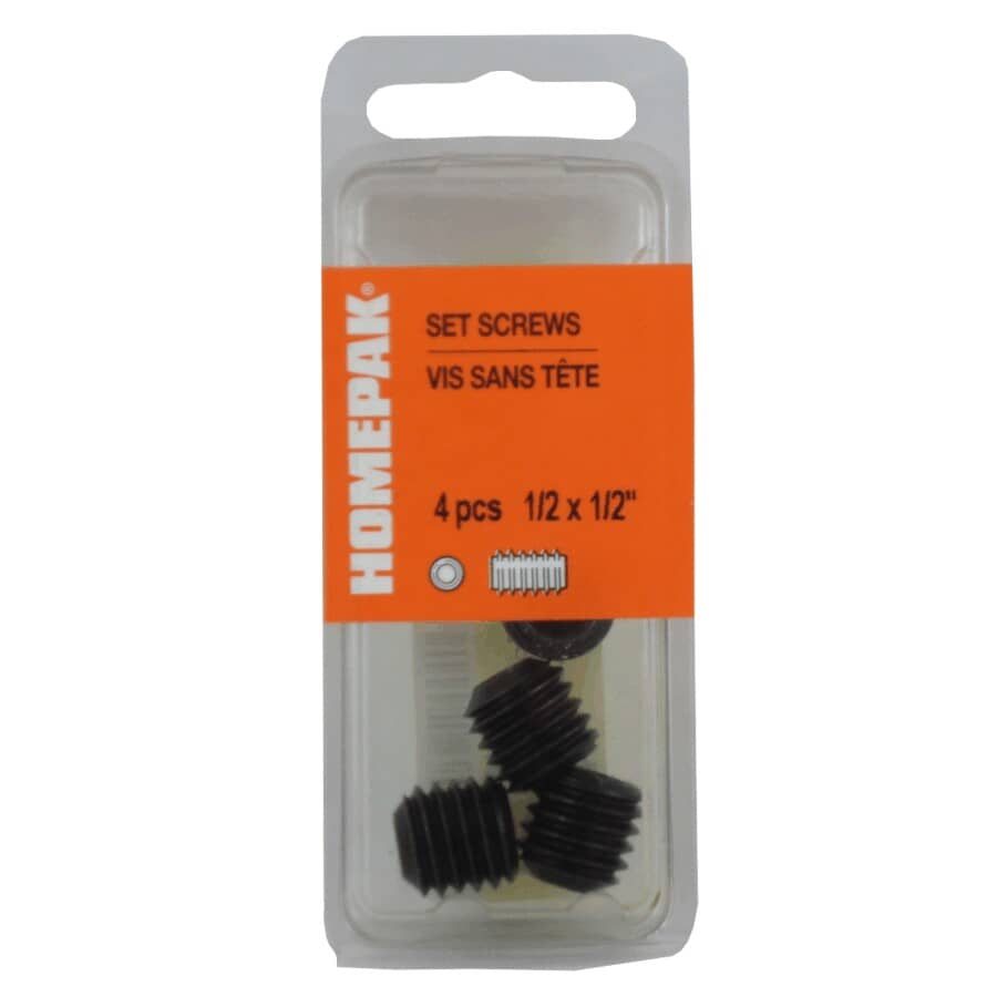 HOME PAK 4 Pack 1/2-13 x 1/2" Steel Hex Key Set Screws | Home Hardware