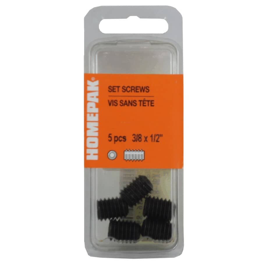 HOME PAK 5 Pack 3/8-16 x 1/2" Steel Hex Key Set Screws | Home Hardware
