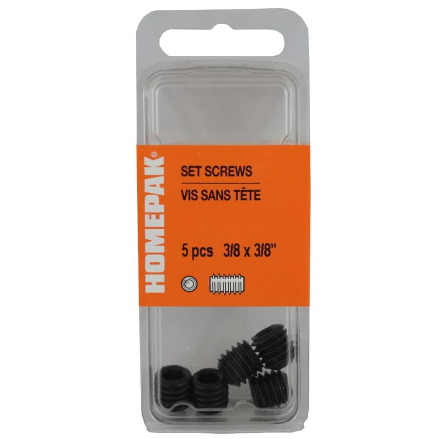 HOME PAK 5 Pack 3/8-16 x 3/8" Steel Hex Key Set Screws | Home Hardware
