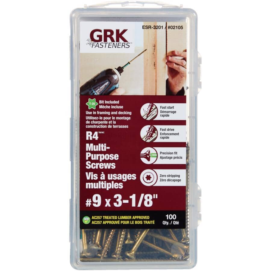 GRK FASTENERS #9 x 3-1/8" Climatek Star Drive R4 Structural Wood Screws ...