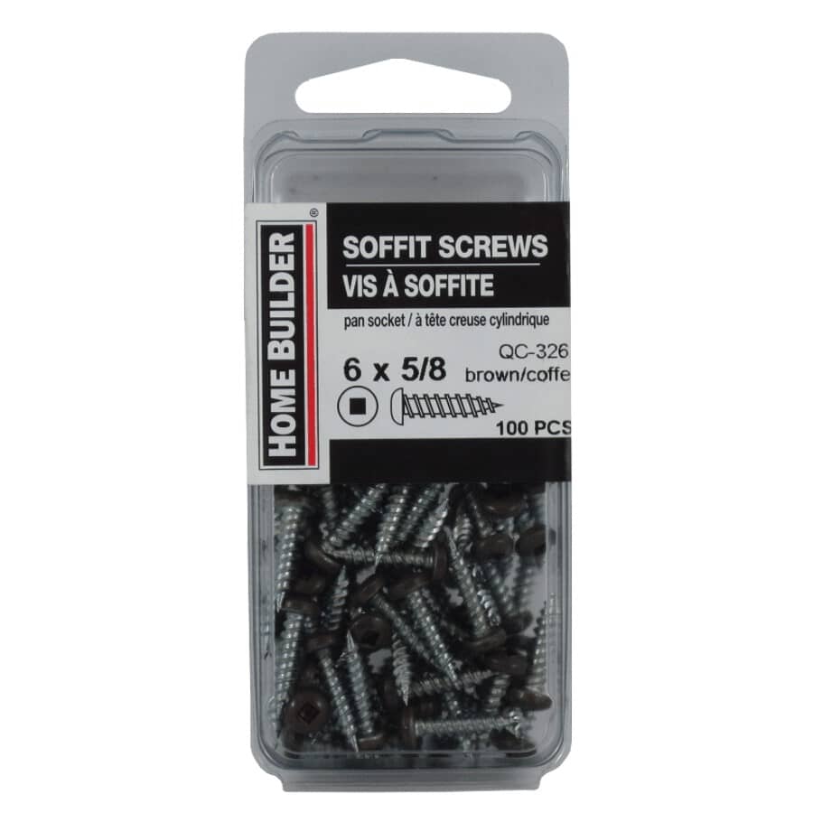 HOME BUILDER 100 Pack #6 x 5/8" Brown Pan Head Soffit Screws | Home ...
