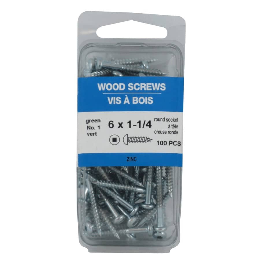 HOME BUILDER 100 Pack #6 x 1-1/4" Zinc Plated Round Head Socket Wood ...