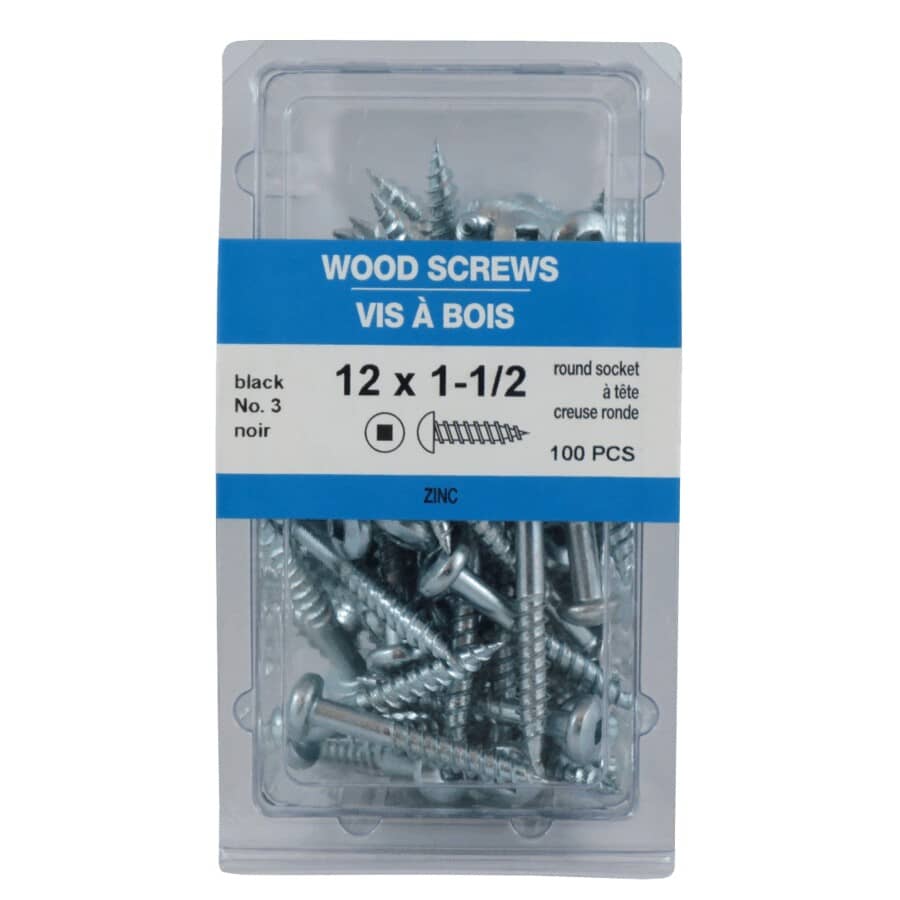 HOME BUILDER 100 Pack #12 x 1-1/2" Zinc Plated Round Head Socket Wood ...