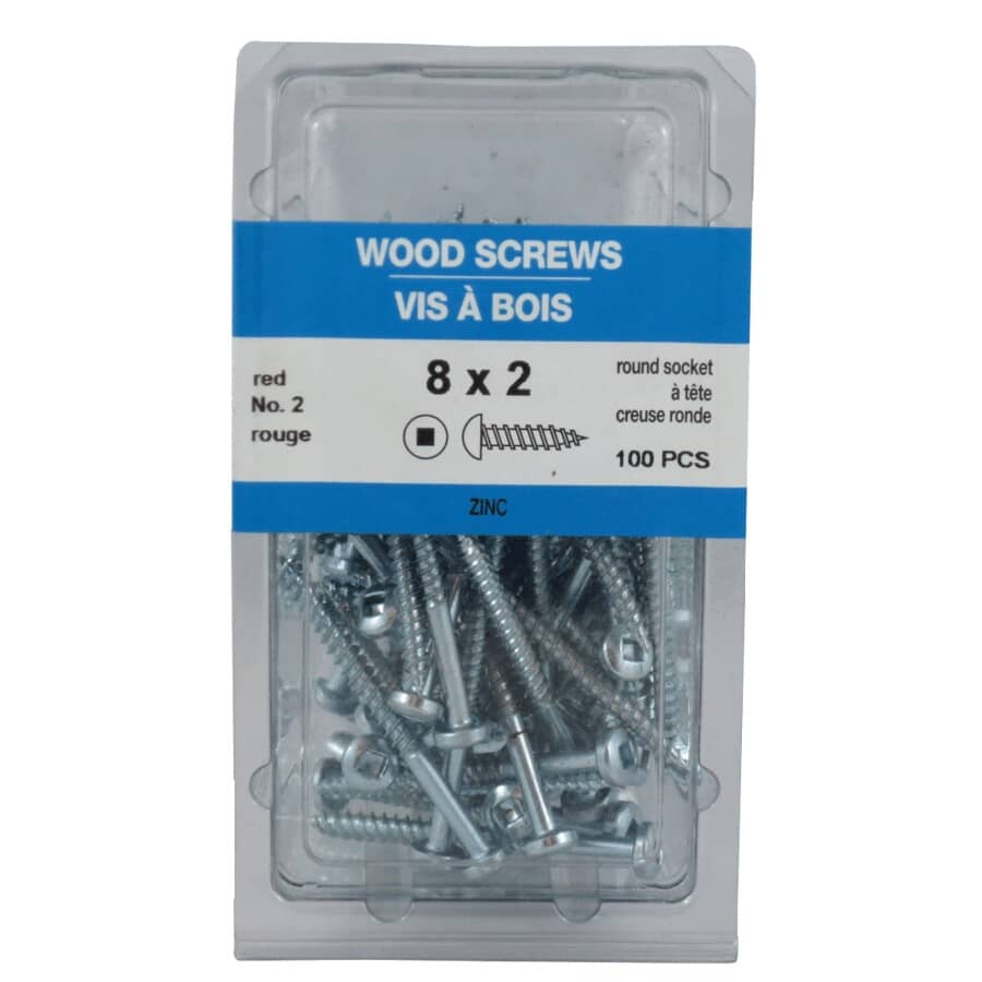 HOME BUILDER 100 Pack #8 x 2" Zinc Plated Round Head Socket Wood Screws ...