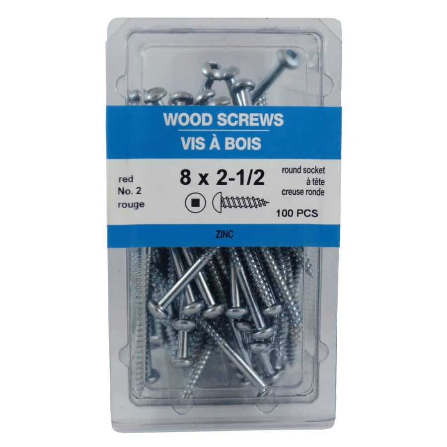 HOME BUILDER 100 Pack #8 x 2-1/2" Zinc Plated Round Head Socket Wood ...
