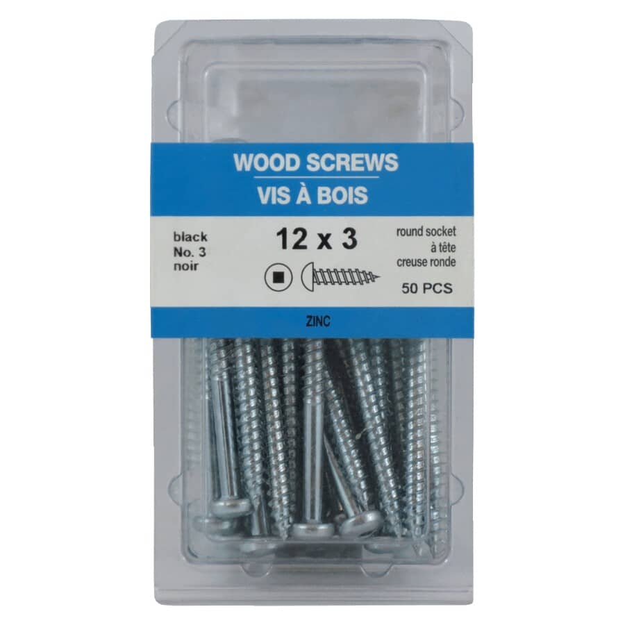 HOME BUILDER 50 Pack #12 x 3" Zinc Plated Round Head Socket Wood Screws ...