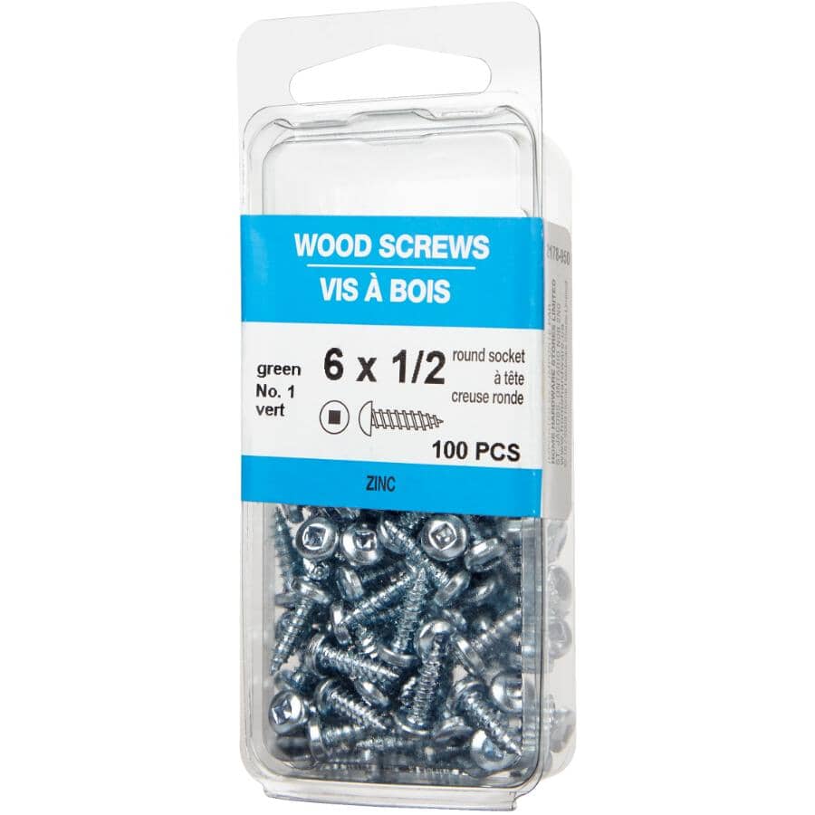 HOME BUILDER 100 Pack #6 x 1/2" Zinc Plated Round Head Socket Wood ...