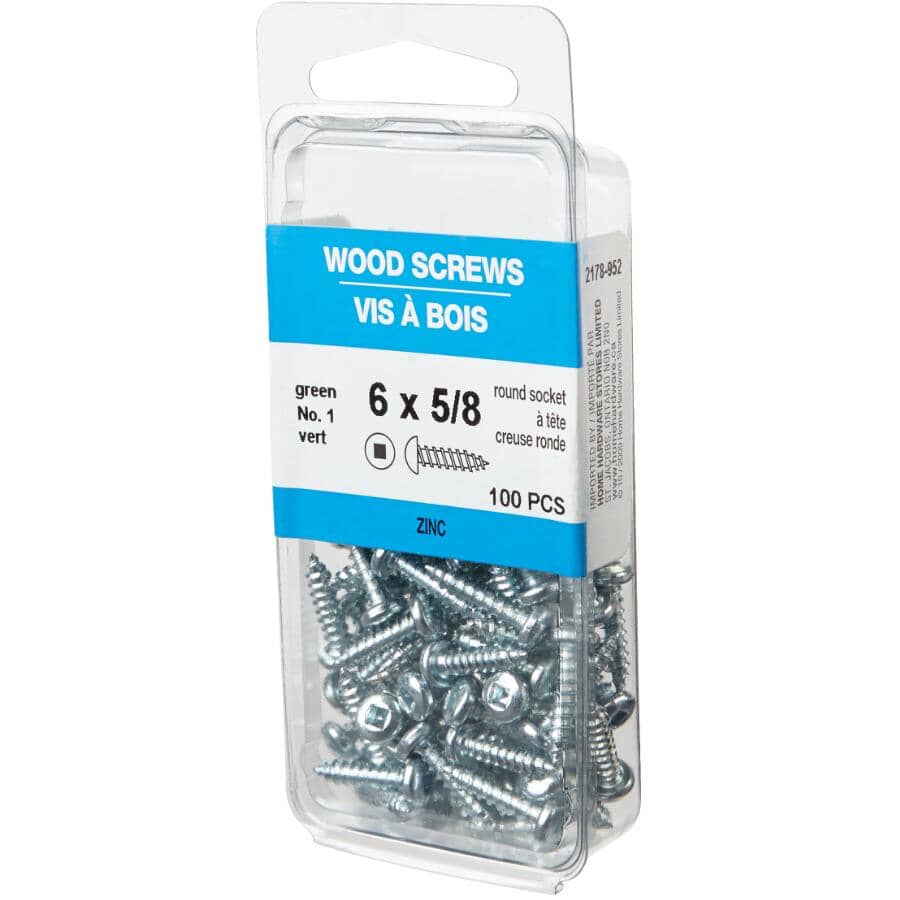 HOME BUILDER 100 Pack #6 x 5/8" Zinc Plated Round Head Socket Wood ...