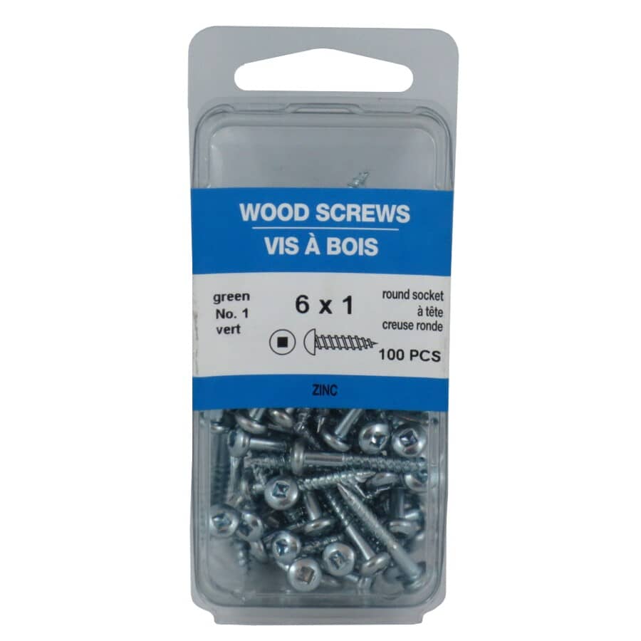 HOME BUILDER 100 Pack #6 x 1" Zinc Plated Round Head Socket Wood Screws ...
