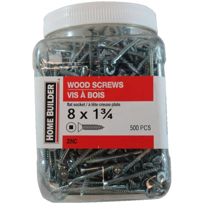 HOME BUILDER 500 Pack #8 x 1-3/4" Flat Head Socket Zinc Plated Wood ...
