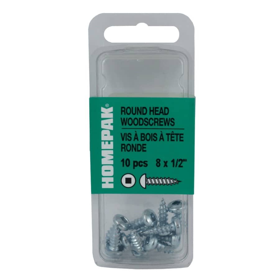 HOME PAK 10 Pack #8 x 1/2" Zinc Plated Round Head Socket Wood Screws ...
