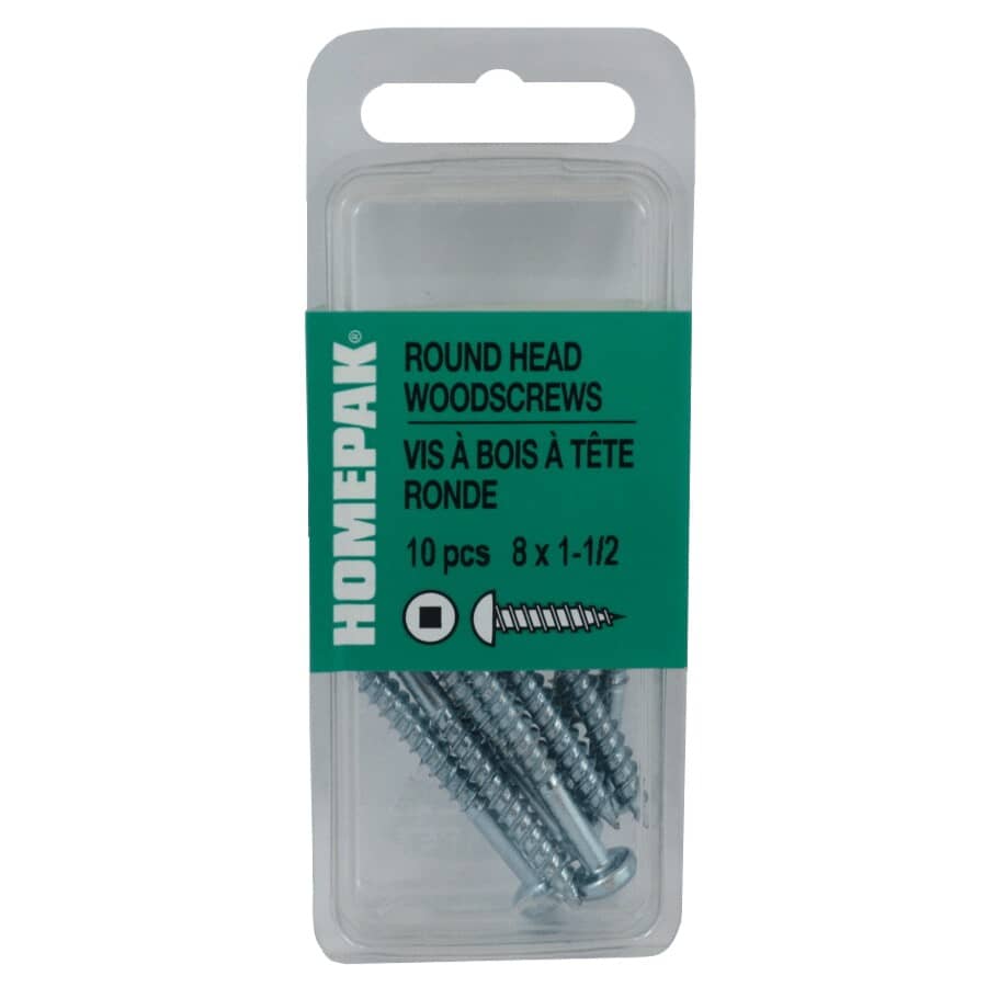 HOME PAK 10 Pack #8 x 1-1/2" Zinc Plated Round Head Socket Wood Screws ...