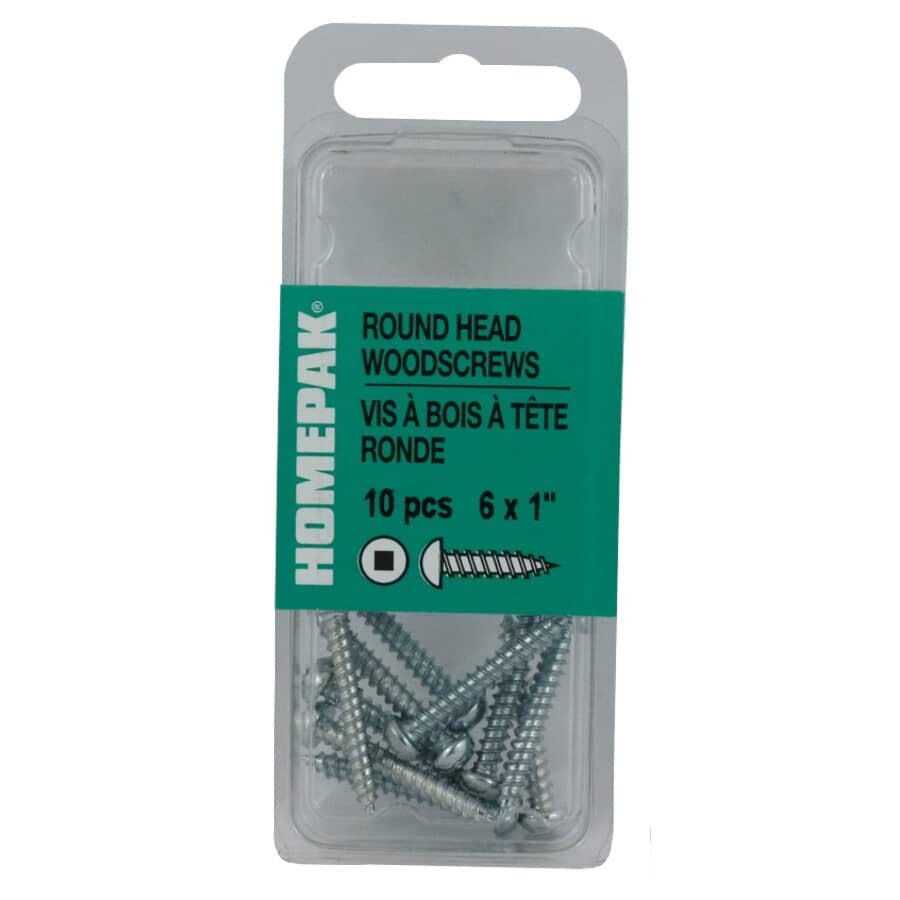 HOME PAK 10 Pack #6 x 1" Zinc Plated Round Head Socket Wood Screws ...