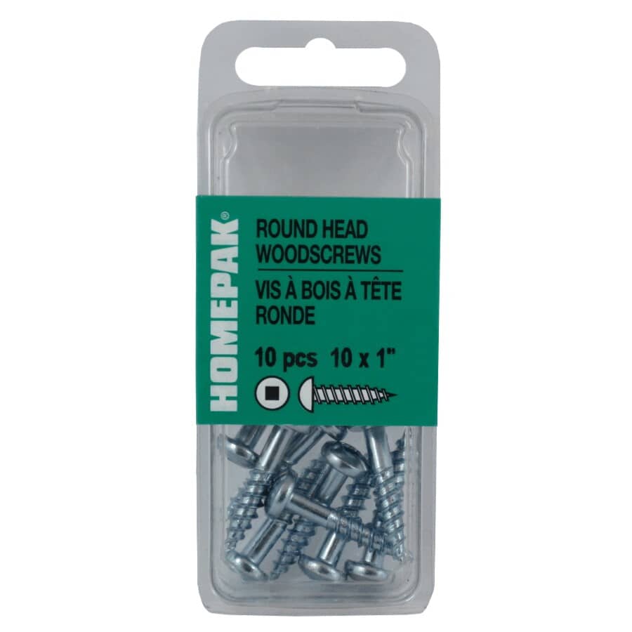 HOME PAK 10 Pack #10 x 1" Zinc Plated Round Head Socket Wood Screws ...