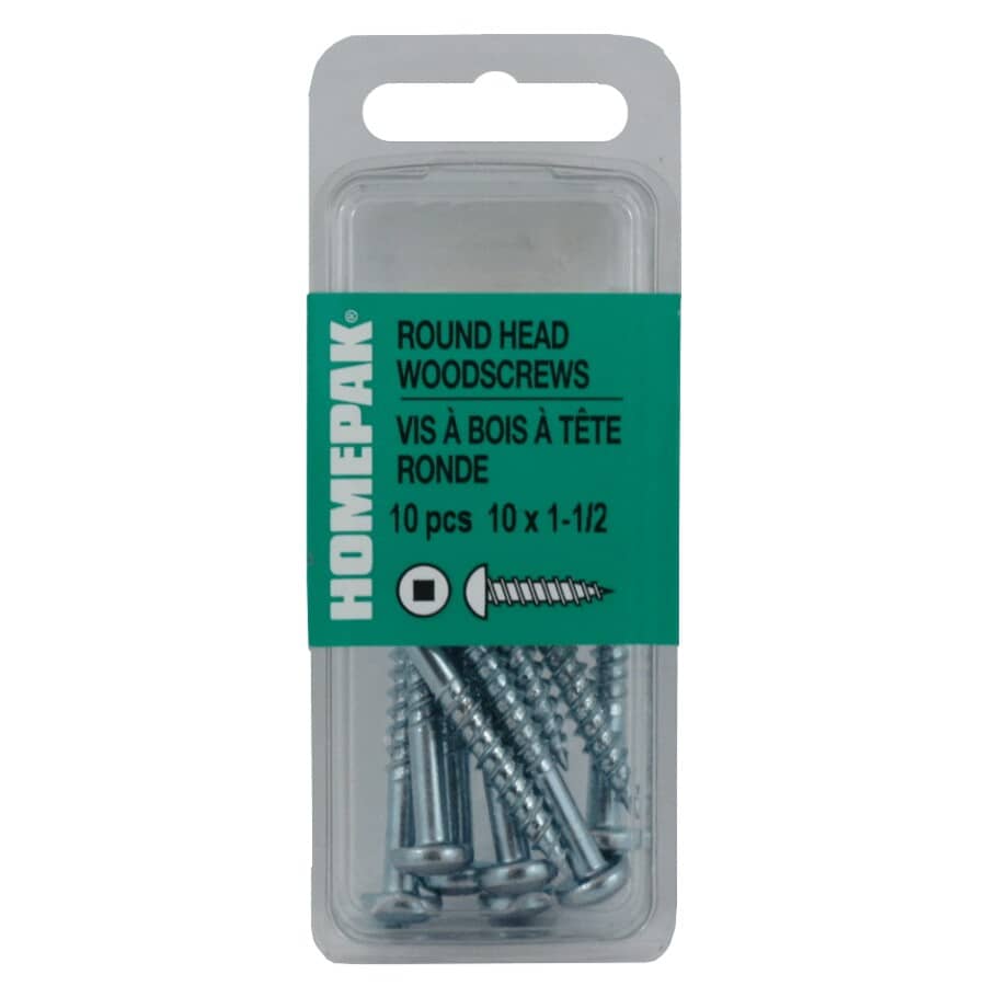 HOME PAK 10 Pack #10 x 1-1/2" Zinc Plated Round Head Socket Wood Screws ...
