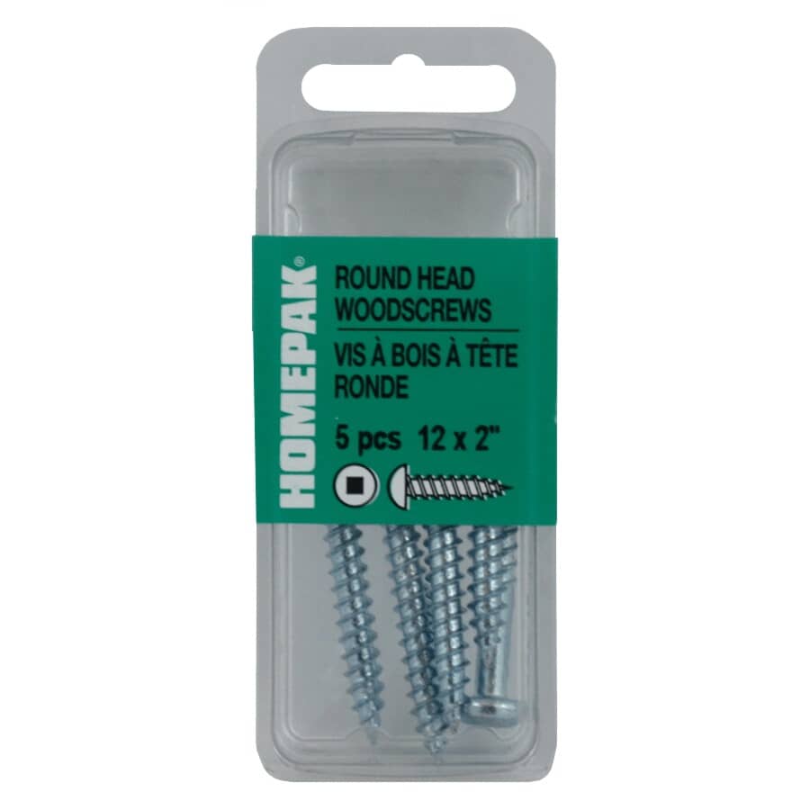 HOME PAK 5 Pack #12 x 2" Zinc Plated Round Head Socket Wood Screws ...