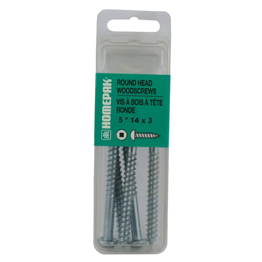 HOME PAK 5 Pack #14 x 3" Zinc Plated Round Head Socket Wood Screws ...