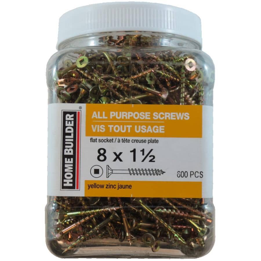 HOME BUILDER 600 Pack #8 x 1-1/2" Yellow Zinc Plated All Purpose Screws ...