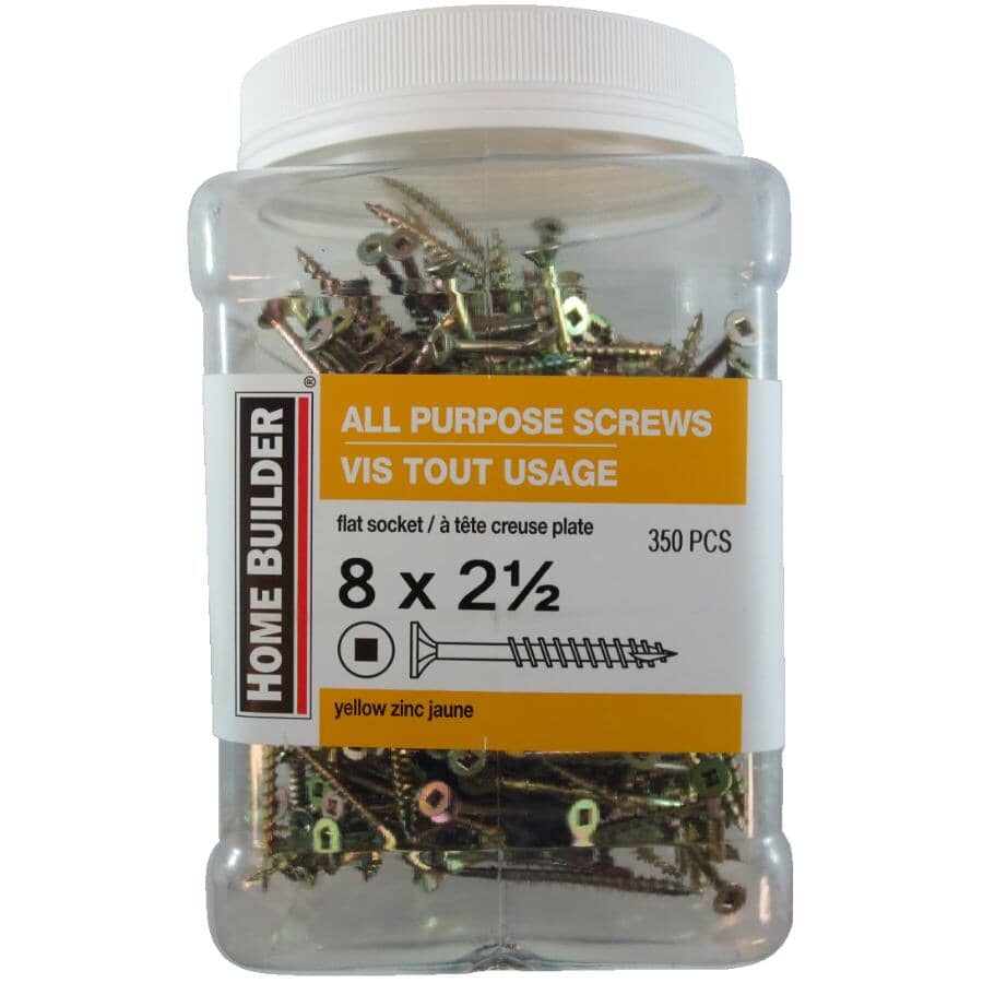 HOME BUILDER 350 Pack #8 x 2-1/2" Yellow Zinc Plated All Purpose Screws ...