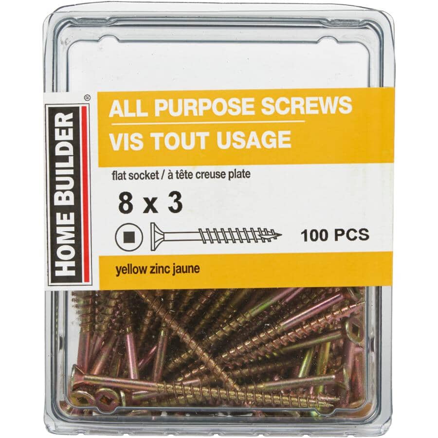 HOME BUILDER 100 Pack #8 x 3" Yellow Zinc All Purpose Screws | Home ...