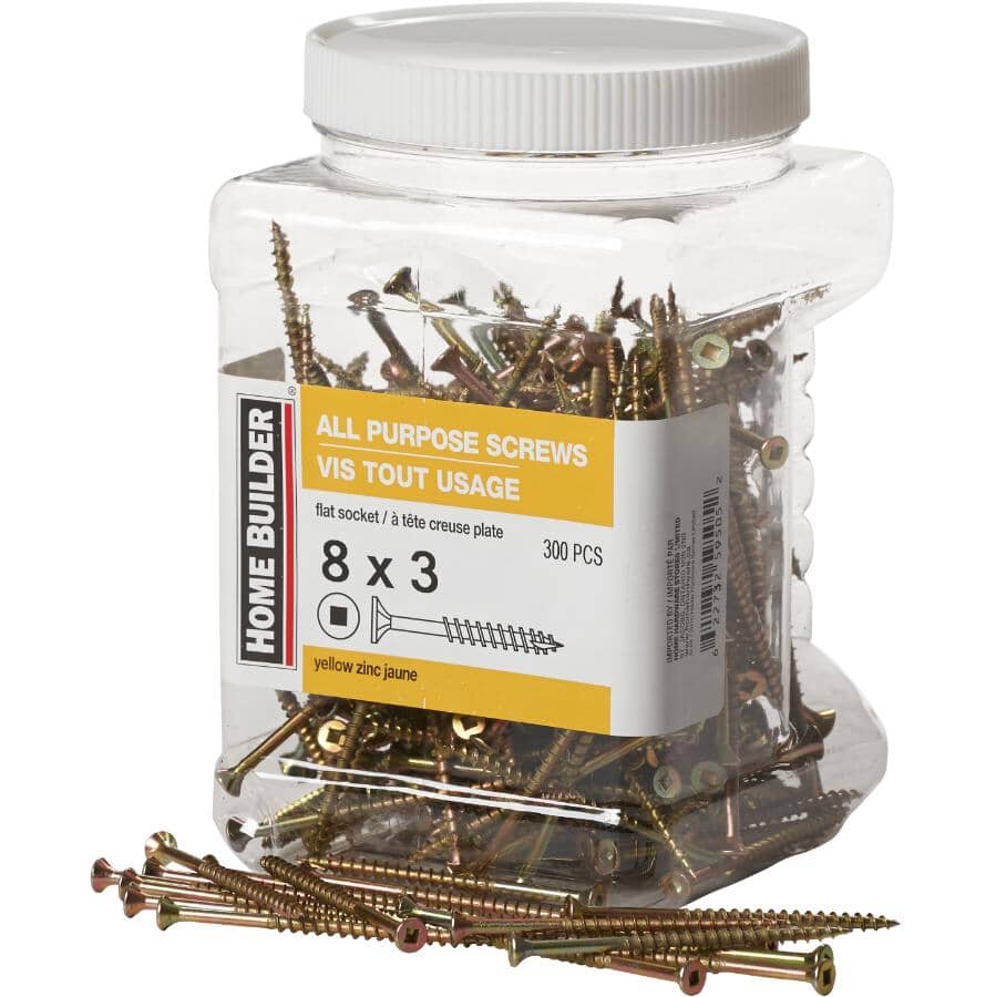 HOME BUILDER 300 Pack #8 x 3" Yellow Zinc Plated All Purpose Screws ...