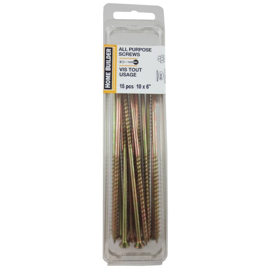 HOME BUILDER 15 Pack #10 x 6" Yellow Zinc All Purpose Deck Screws ...