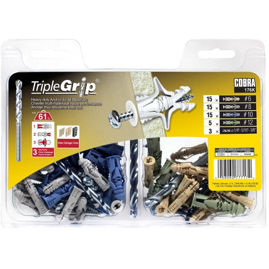 COBRA ANCHORS 50 Piece Plastic Anchor Kit, Assorted Colours and Sizes ...