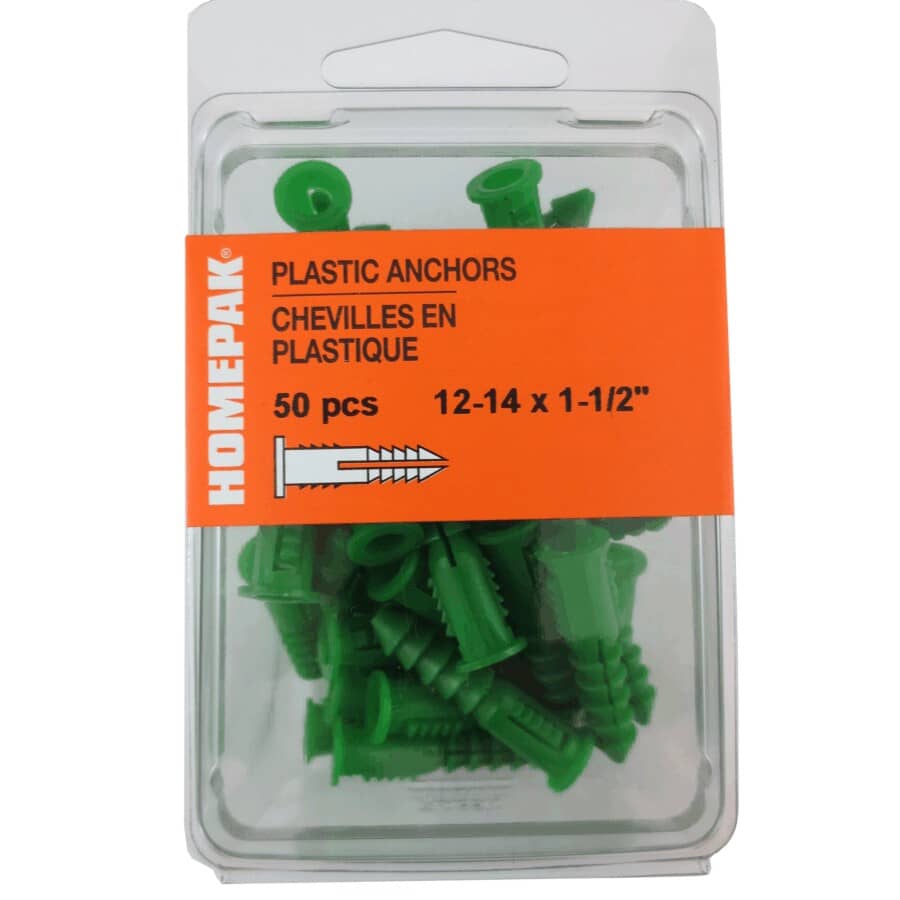 HOME PAK 50 Pack #12-14 Plastic Anchors | Home Hardware