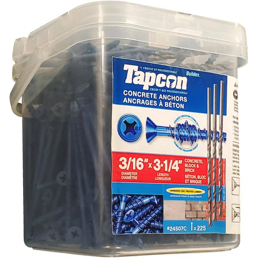 TAPCON 225 Pack 3/16" x 3-1/4" Flat Head Concrete Screws | Home Hardware