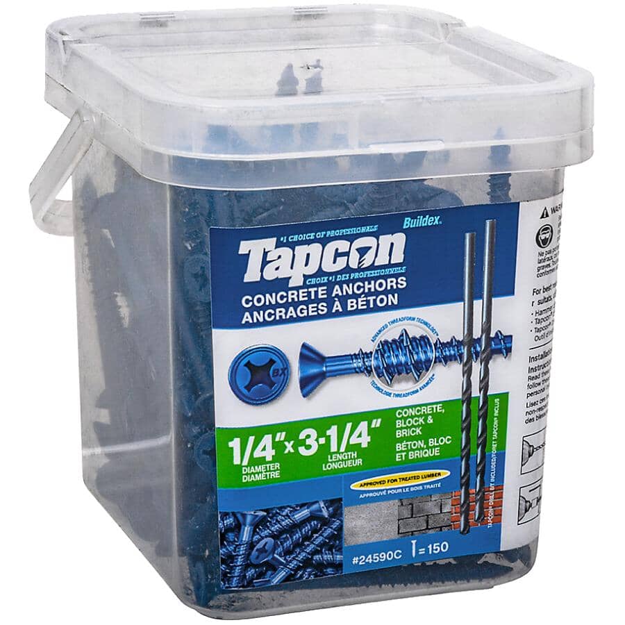 TAPCON 150 Pack 1/4" x 3-1/4" Flat Head Concrete Screws | Home Hardware